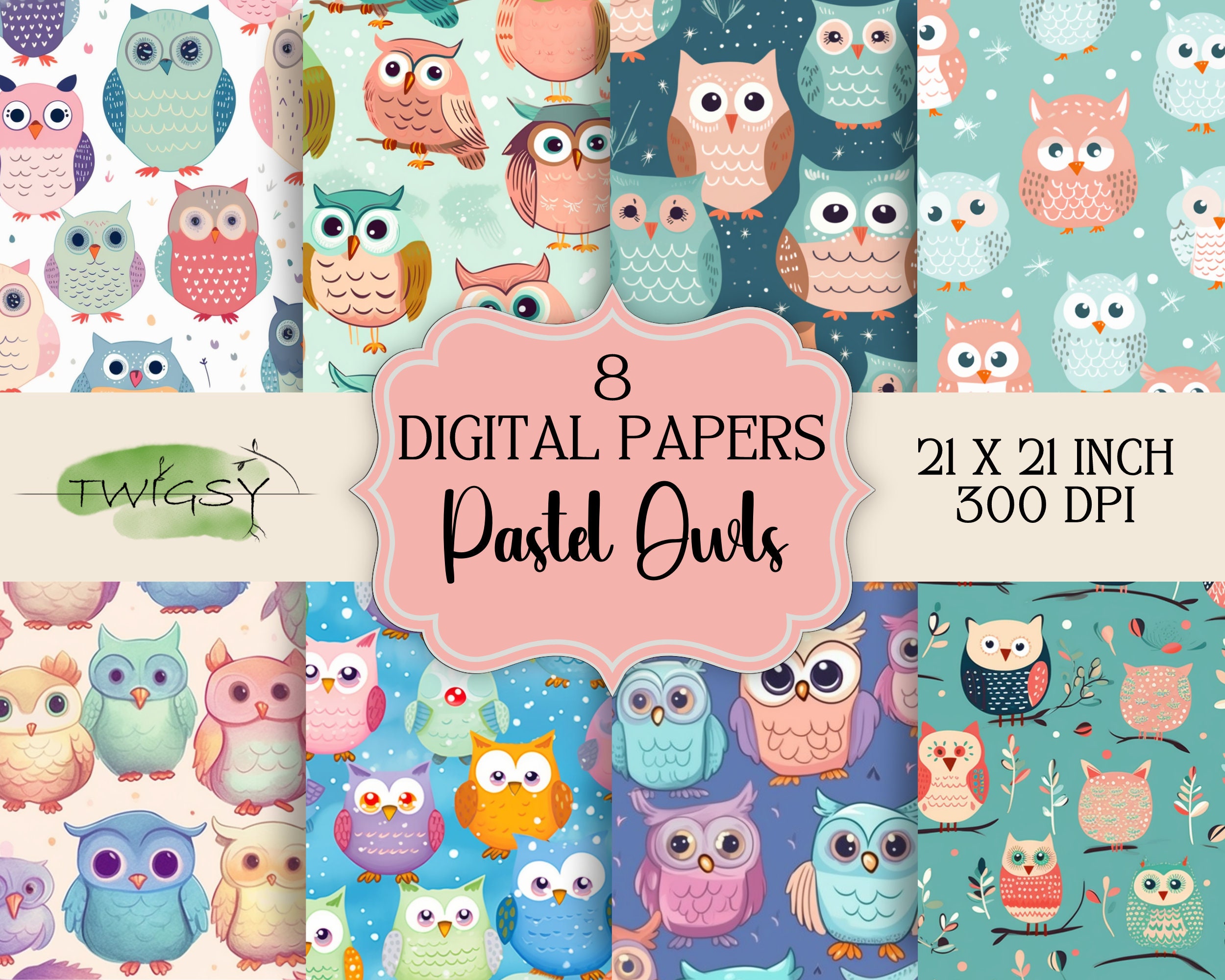 8 Seamless Pastel Owl Digital Paper Bundle Animals Cute Owls - Etsy