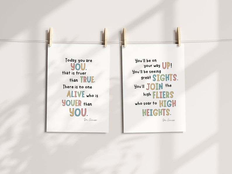 Dr Seuss, Book Quotes Rainbow Collection SET 1 - 5 Digital Prints ...
