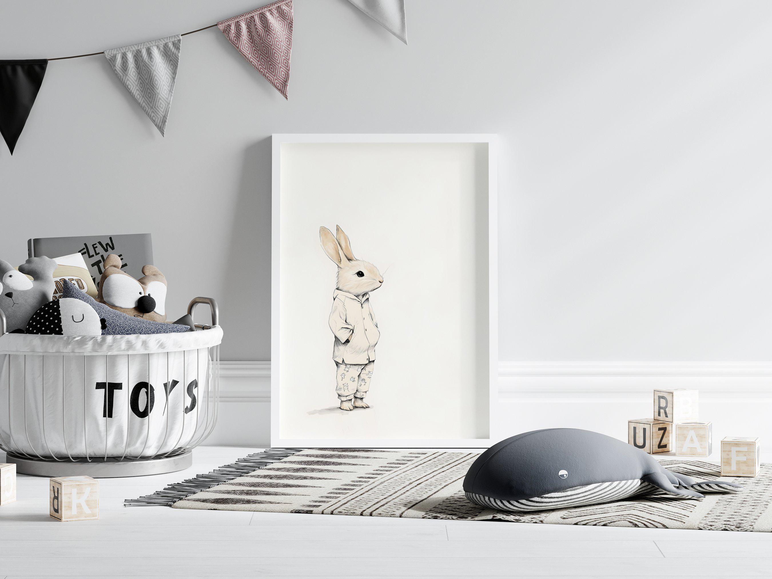 Bunny Kids Room Wall Art Printable Unique Design in Multiple Sizes - Etsy