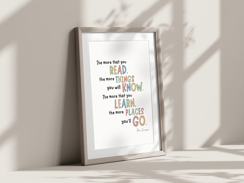 Dr Seuss the More You Read Book Quote, Rainbow Colours Perfect for ...