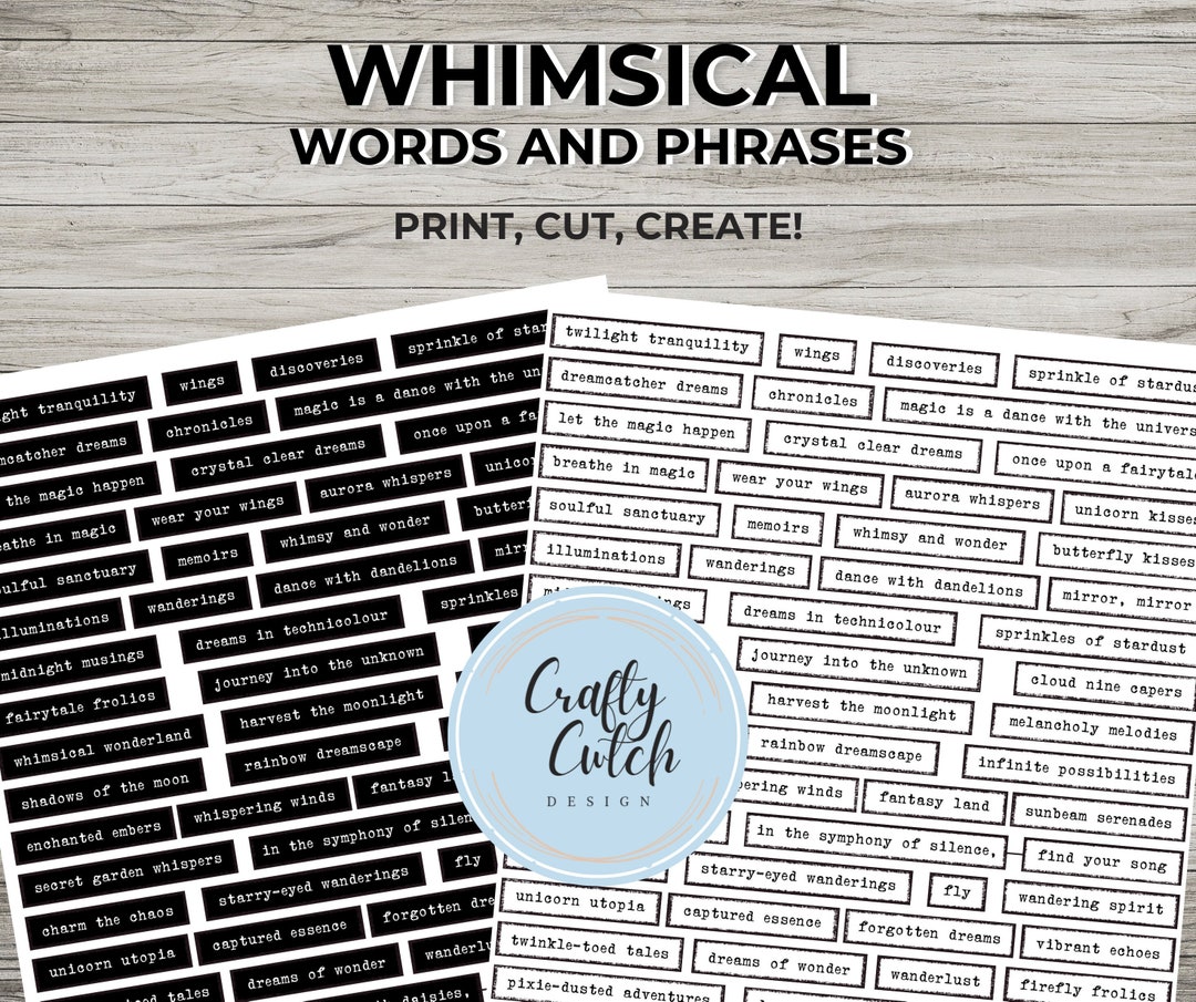 Whimsical Journal Words and Phrases, Printable Words for Scrapbooking ...