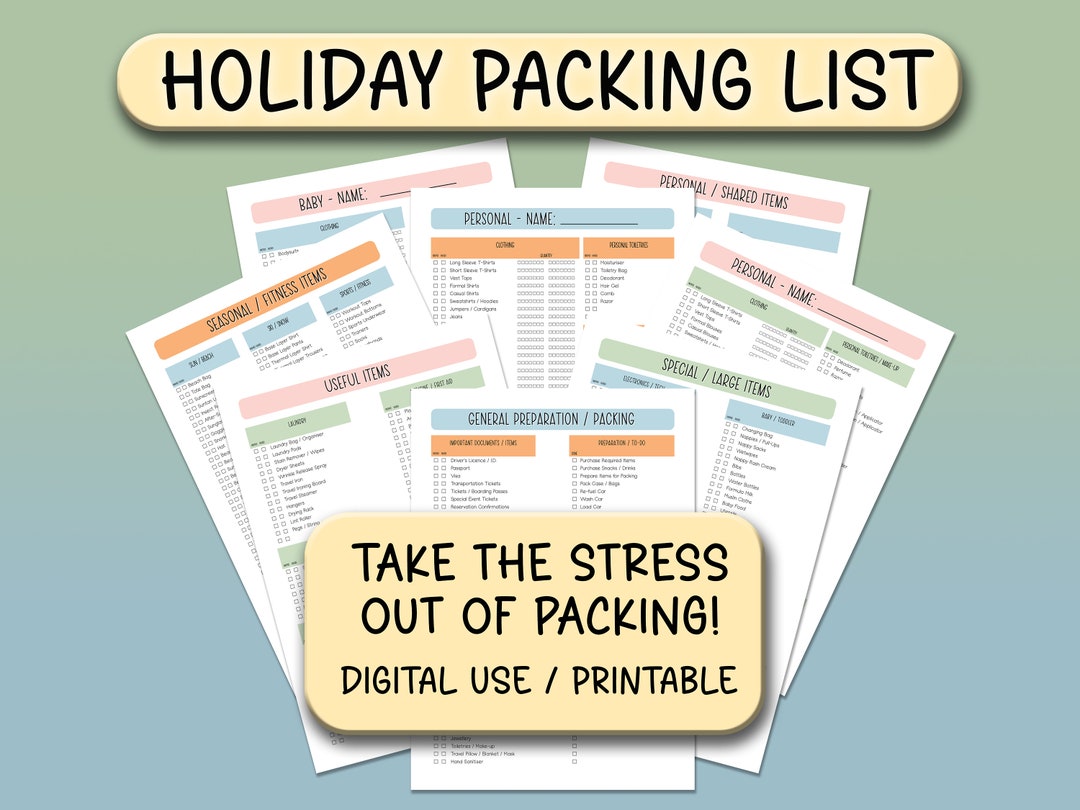 Holiday Packing List, Vacation List, Packing Checklist, Printable List ...