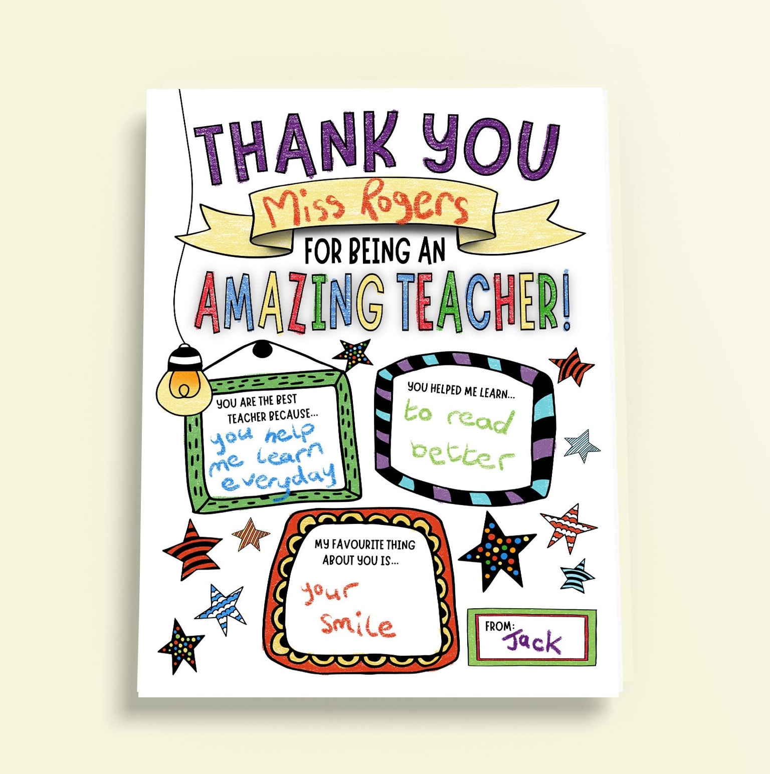 Printable Teacher Gift, Colour in Print, School Leaver, Thank You, A4 ...