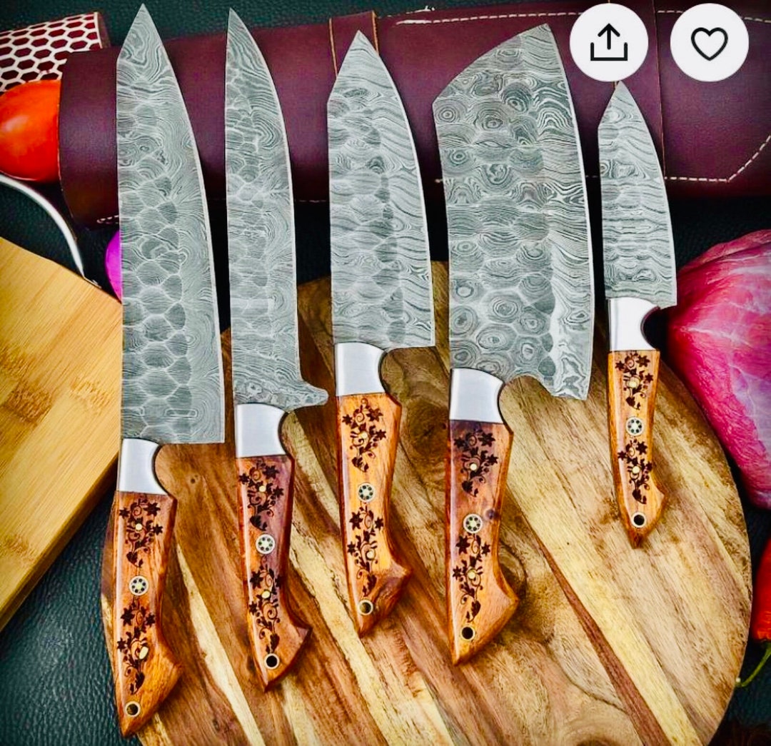 Damascus Steel Chef Set, Hand Forged Damascus Chef Set, Damascus Chef ...