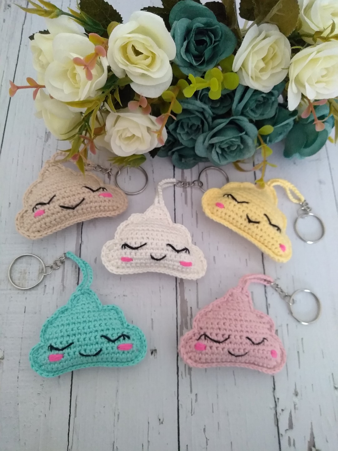 Crochet Cloud Keychain, Handmade Knitted Cotton Charm - Etsy