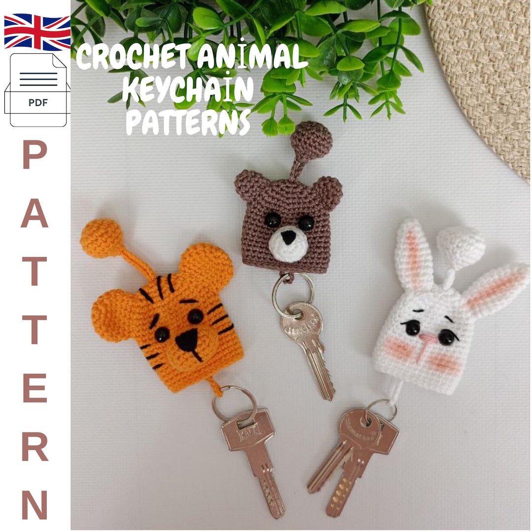PATTERNS: Crochet Animal Figured Keychain Patterns, Rabbit, Teddy Bear ...