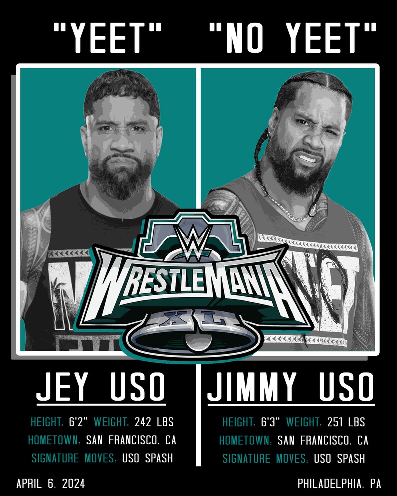 WWE Wrestlemania 40 Jey Uso Vs Jimmy Uso Print Wall Art - Etsy