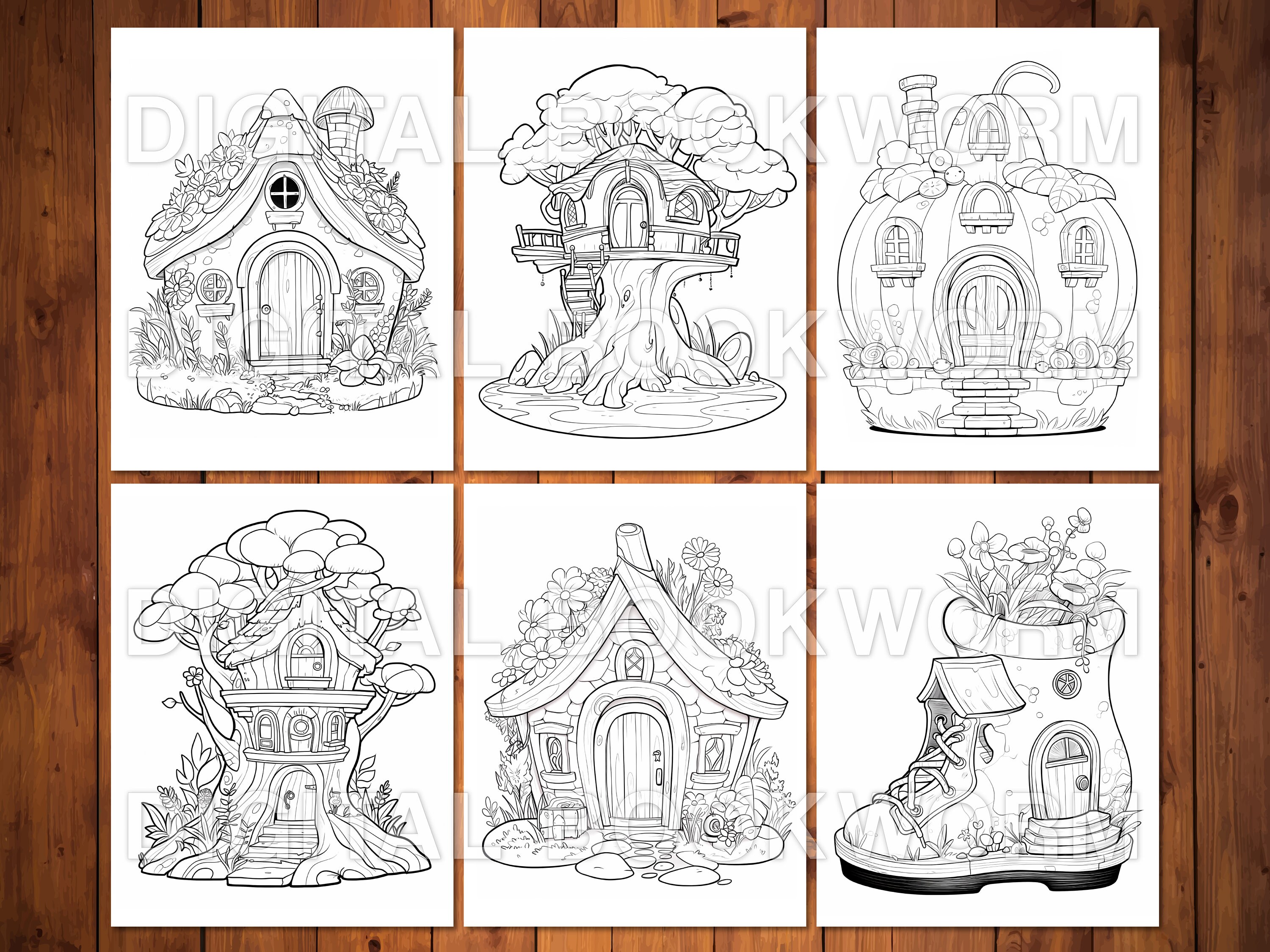 Enchanted Dwellings: Digital Coloring Book Fairy Homes, Mushroom ...