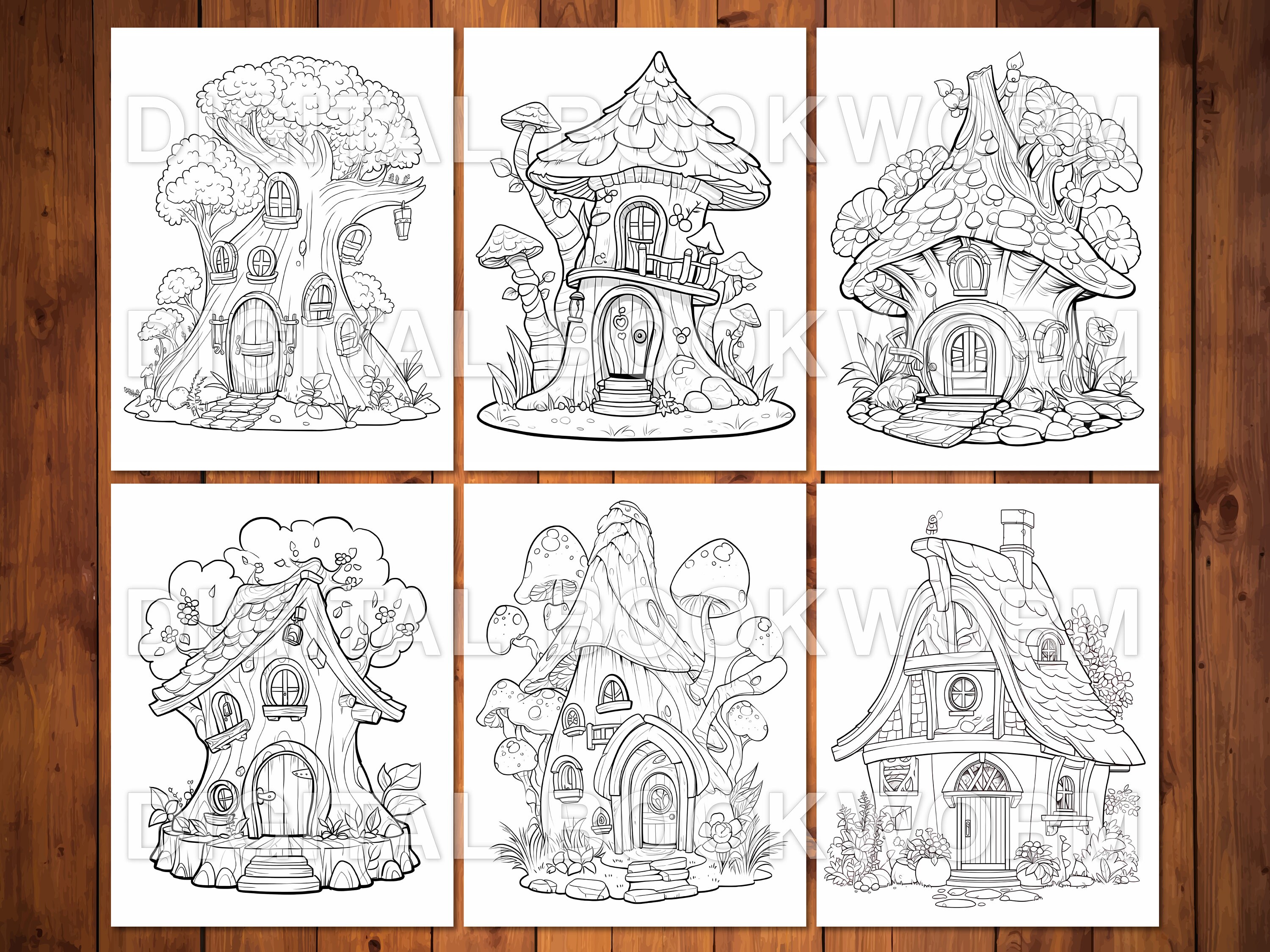 Enchanted Dwellings: Digital Coloring Book Fairy Homes, Mushroom ...