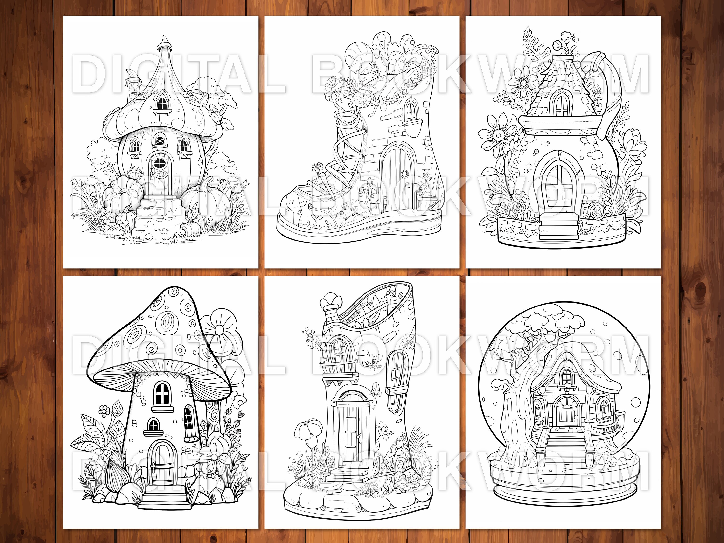 Enchanted Dwellings: Digital Coloring Book Fairy Homes, Mushroom ...