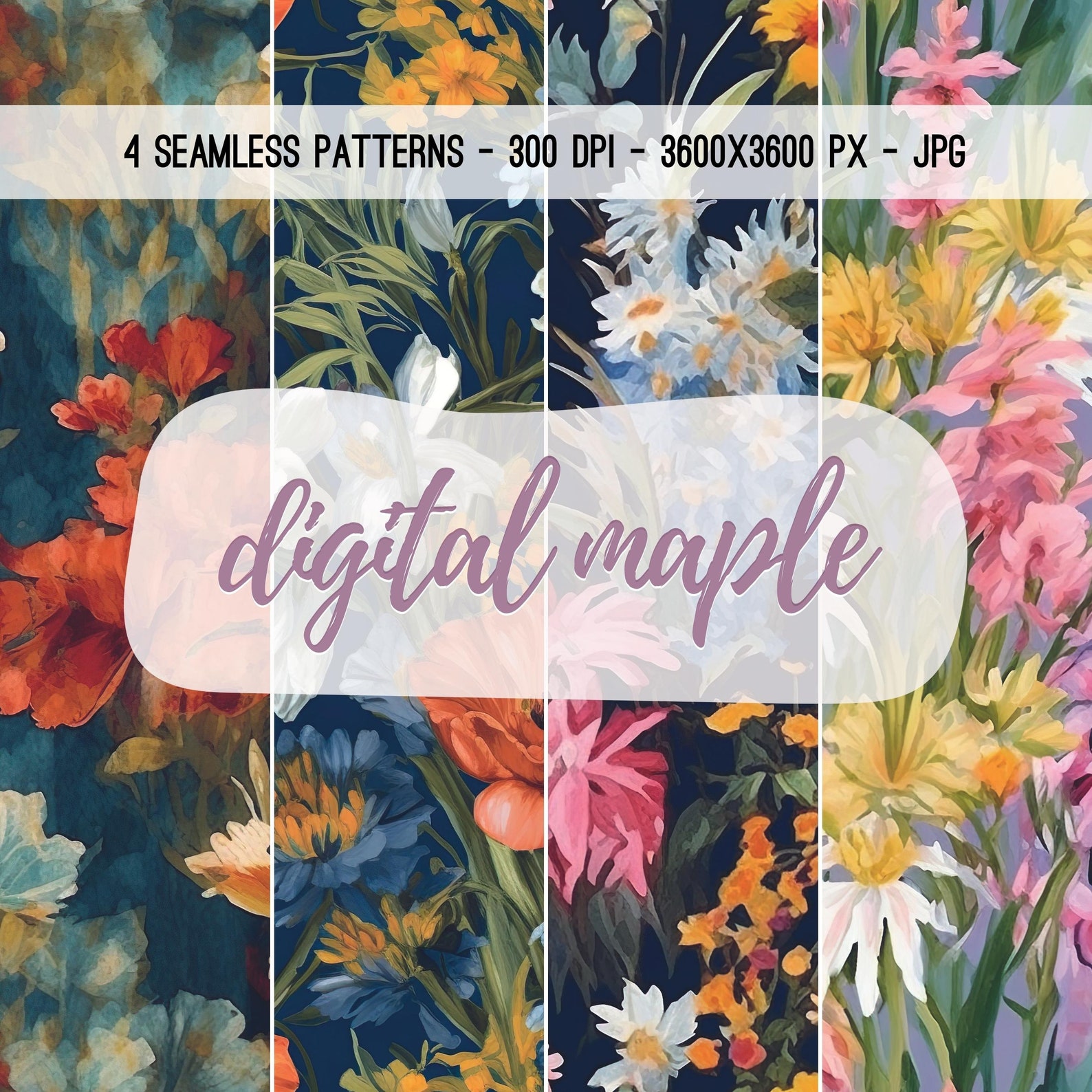 Painted Flowers Seamless Pattern, Impressionism Seamless File, Repeat ...
