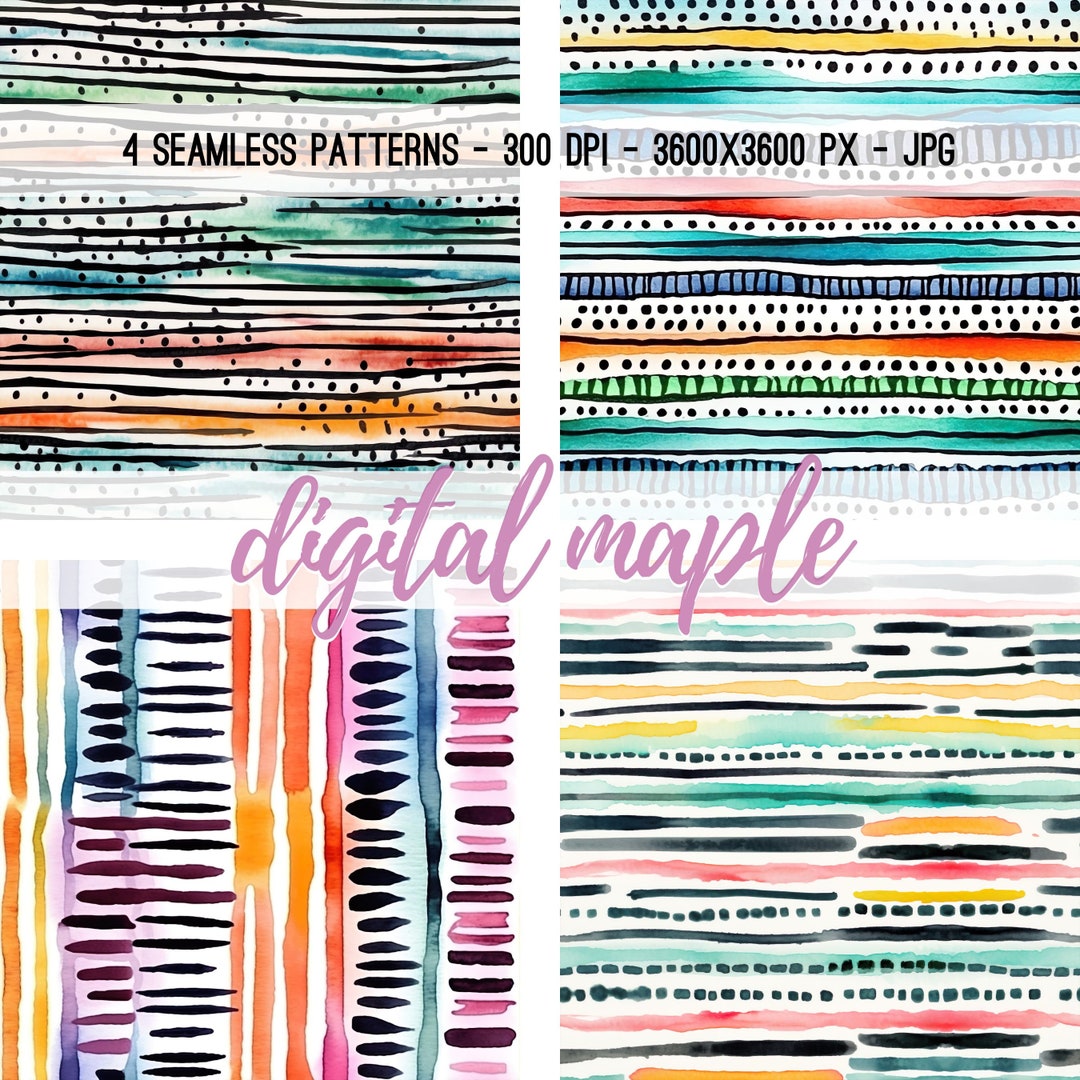 Rainbow Seamless Watercolor Lines Boho Stripes Digital Paper - Etsy