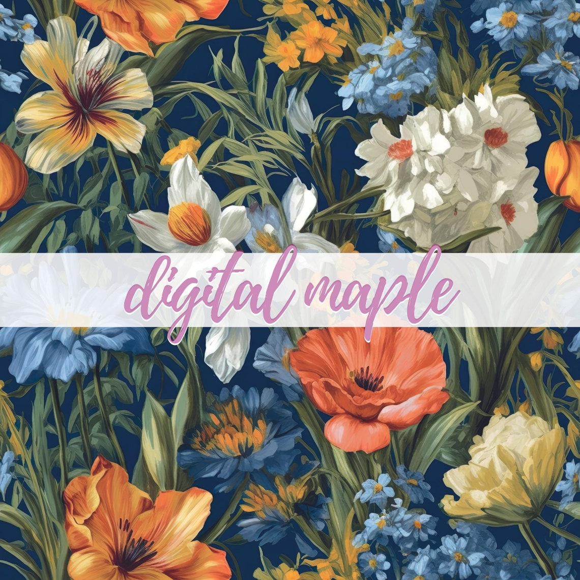 Painted Flowers Seamless Pattern, Impressionism Seamless File, Repeat ...