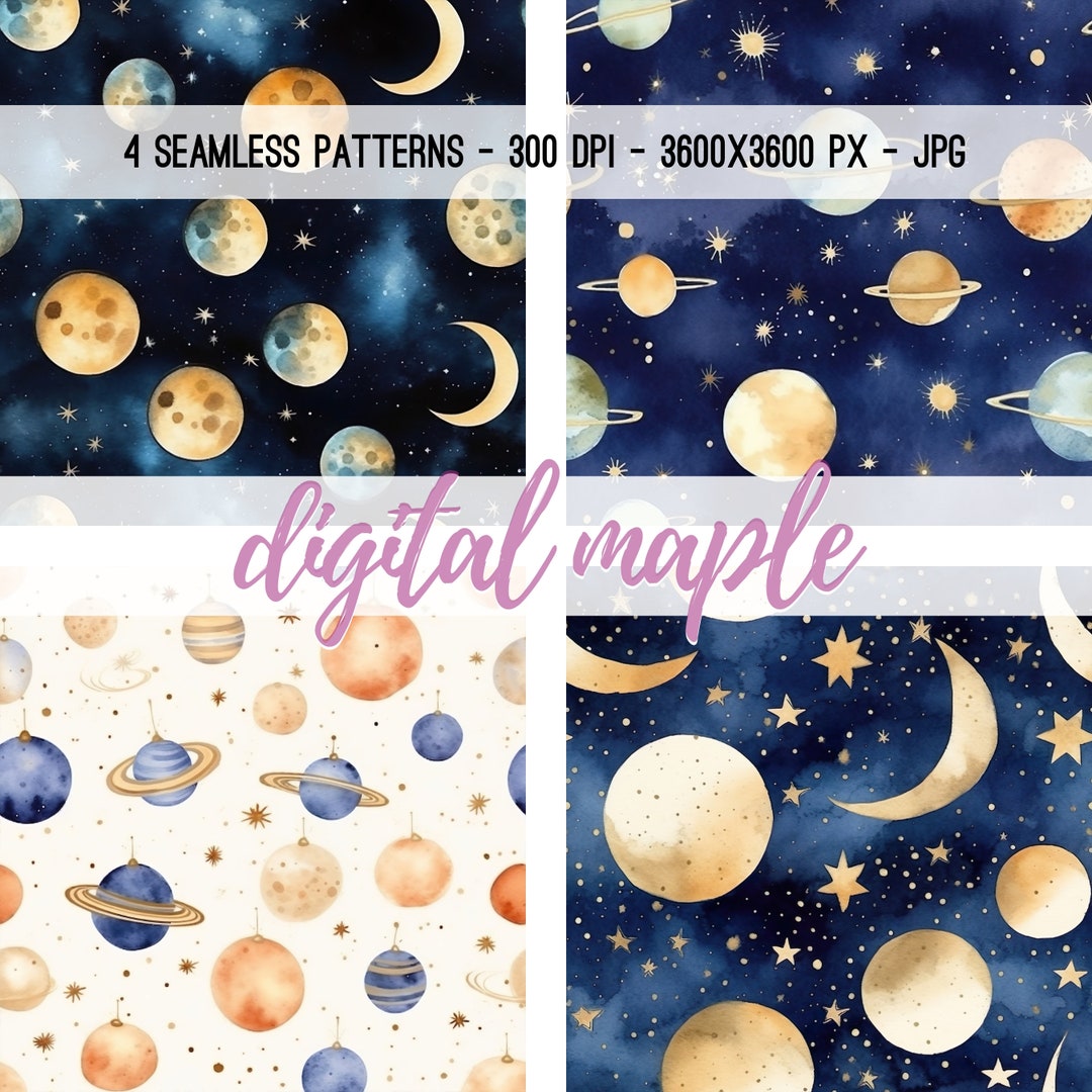 Seamless Planets,moon and Galaxy Pattern for Scrapbooking and ...