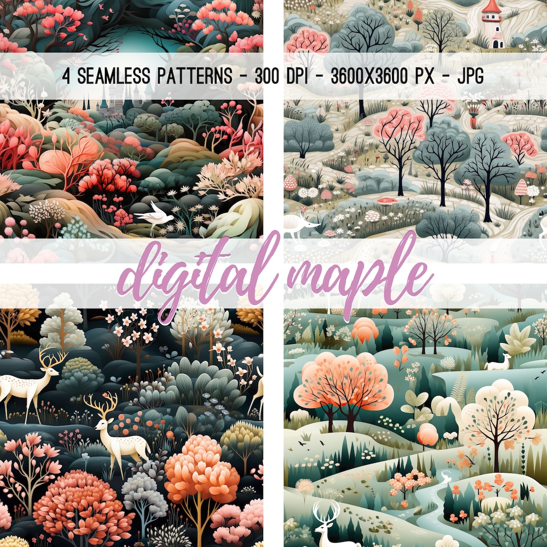 Fantasy Seamless Middle Earth Pattern, Impressionist Digital Paper ...