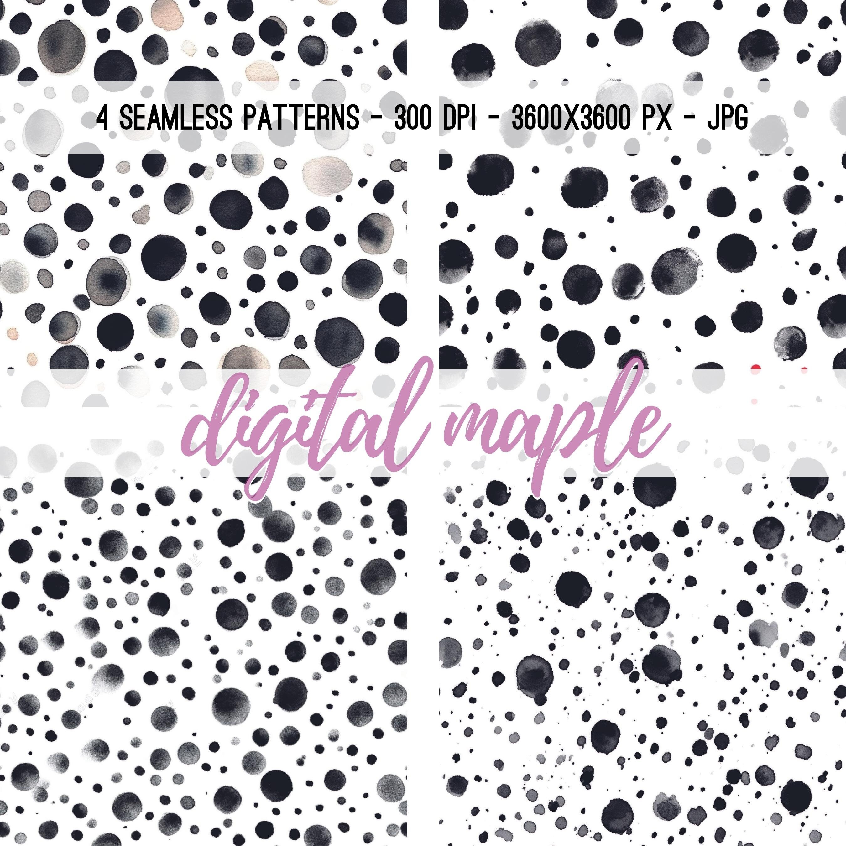 Black Watercolor Polka Dots Seamless Pattern, Seamless File, Repeat ...