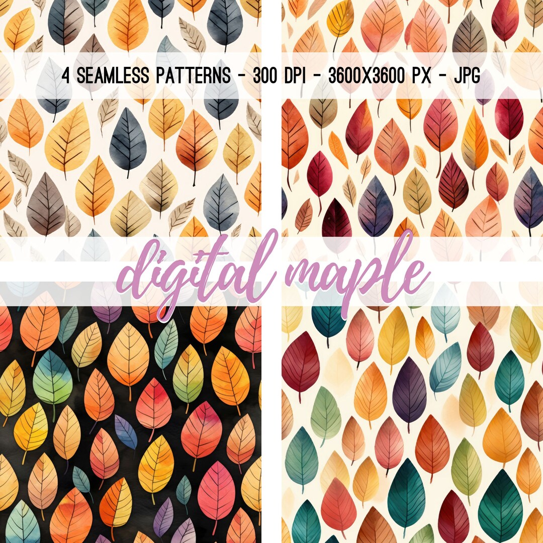Fall Foliage Delight: Watercolor Leaves Digital Paper Pack 4 High-res ...