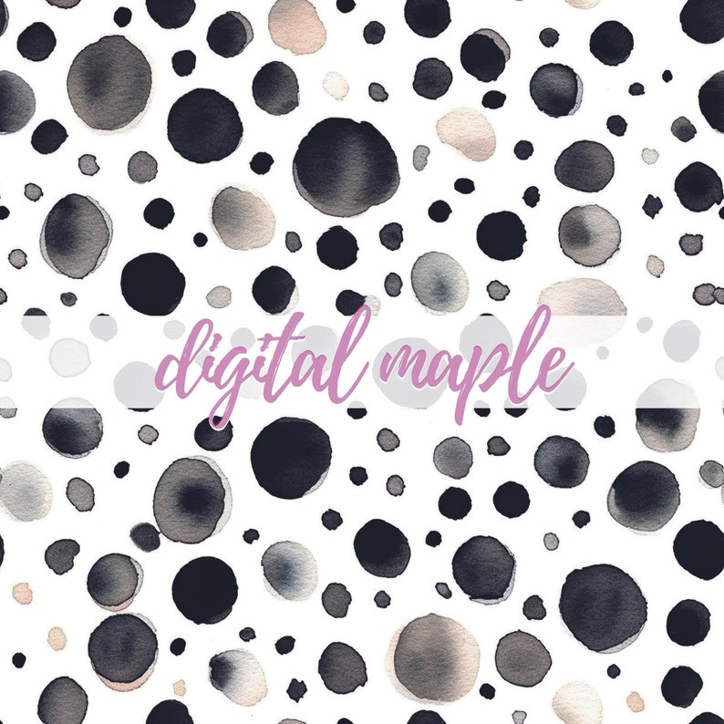 Black Watercolor Polka Dots Seamless Pattern, Seamless File, Repeat ...
