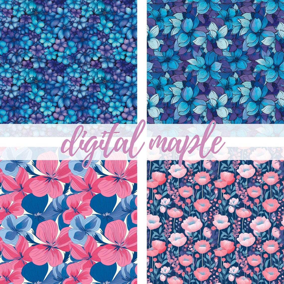 Pink and Purple Flower Seamless Pattern, Floral Seamless File, Repeat ...