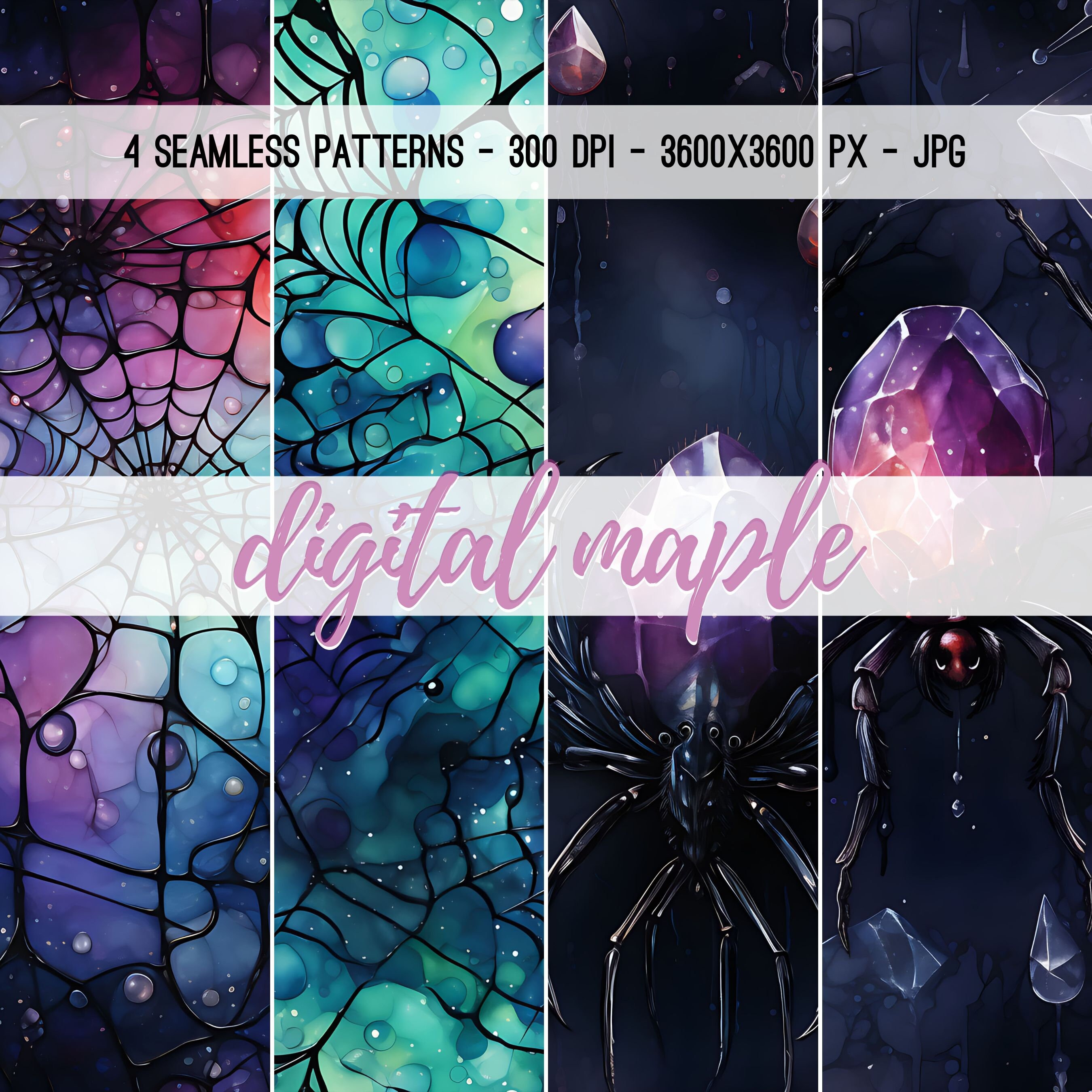 Crystal Spider Seamless Pattern, Aesthetic Spiderweb Digital File ...