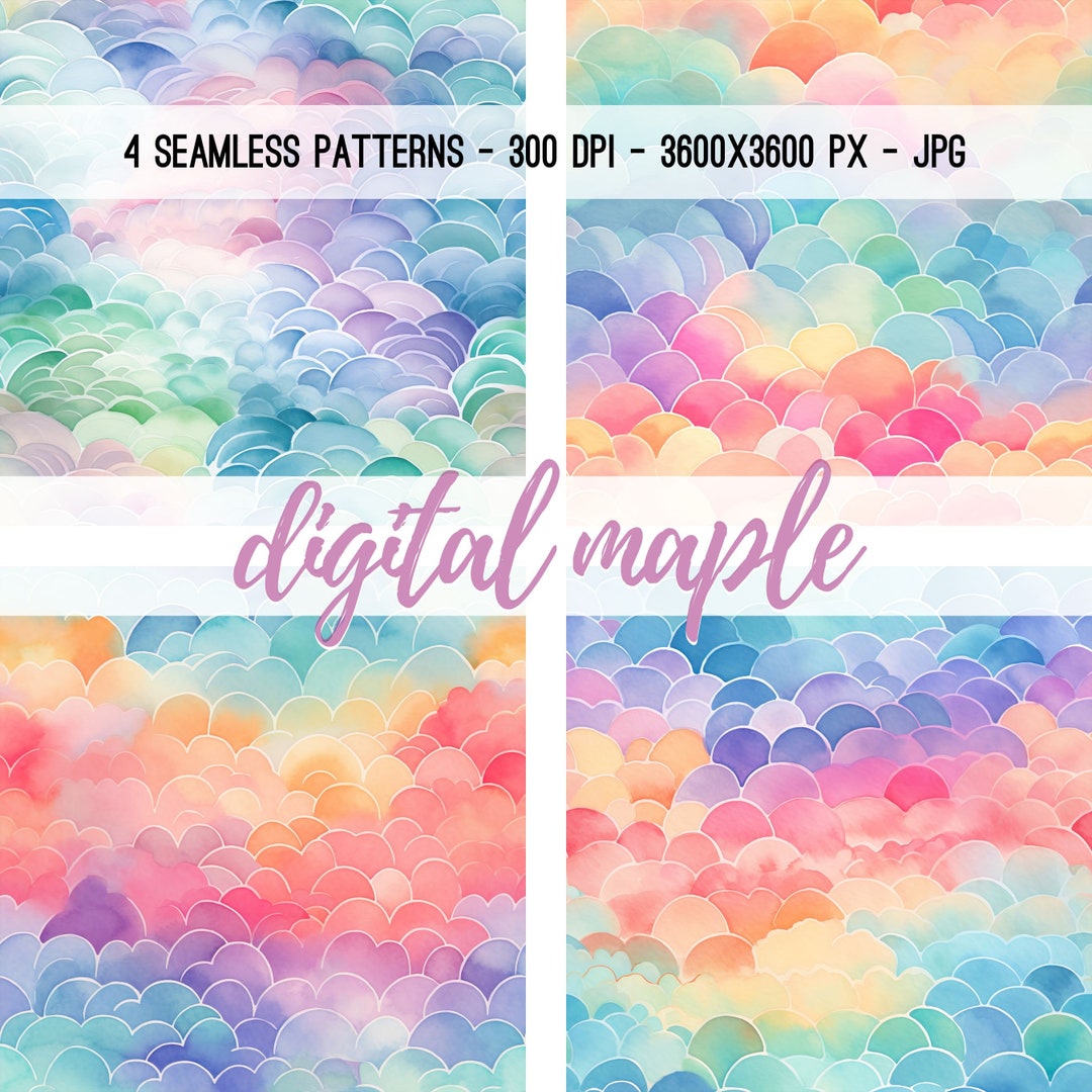 Seamless Fish Scale Digital Pattern, Vibrant Watercolor Printable Paper ...