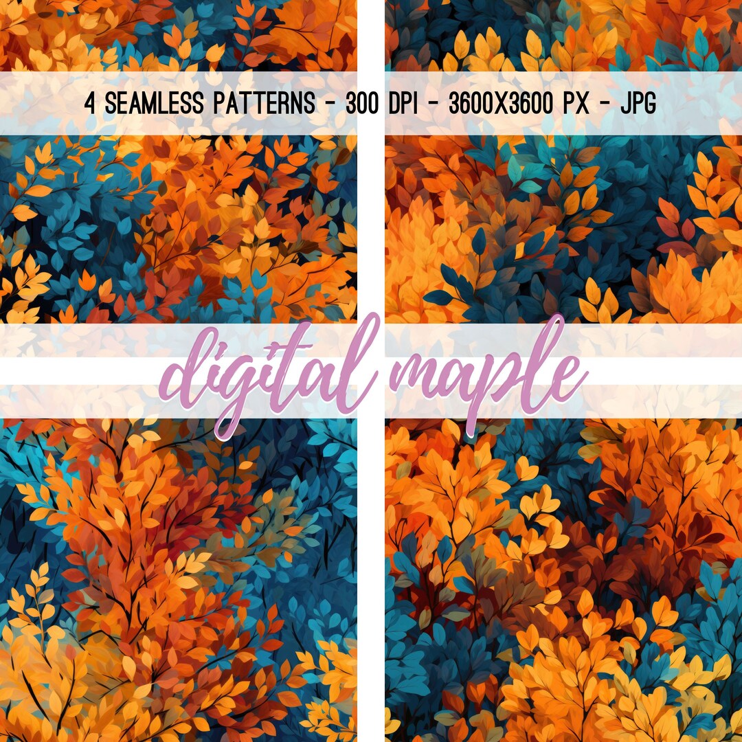 Fall Leaves Digital Paper Pack High Res Designs, Impressionist Style ...