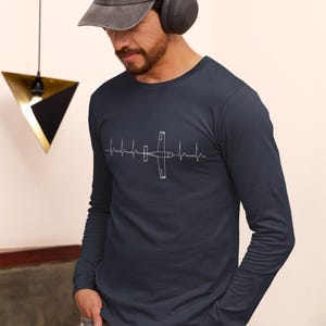 Aviation EKG Long Sleeve Tee, Pilot Gift, Airplane Lover Shirt ...