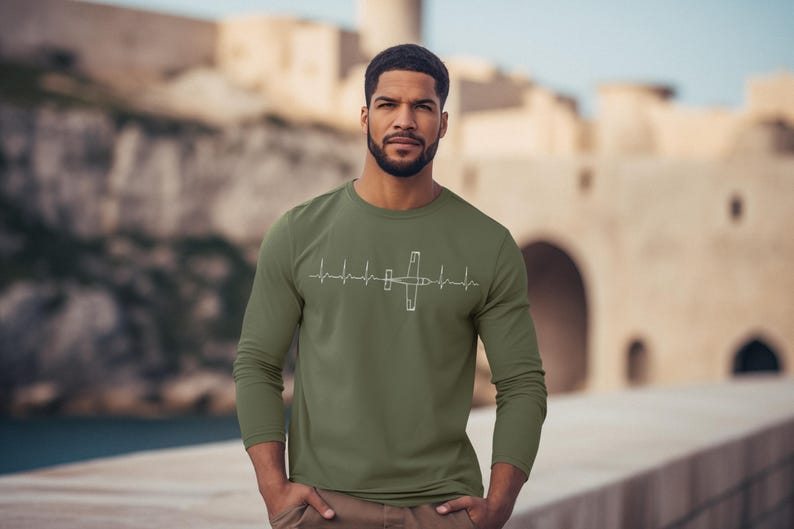 Aviation EKG Long Sleeve Tee, Pilot Gift, Airplane Lover Shirt ...