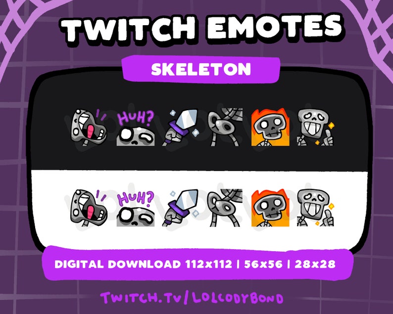 Skeleton Doodle Emotes for Twitch Streamers, Discord, Youtube Instant ...