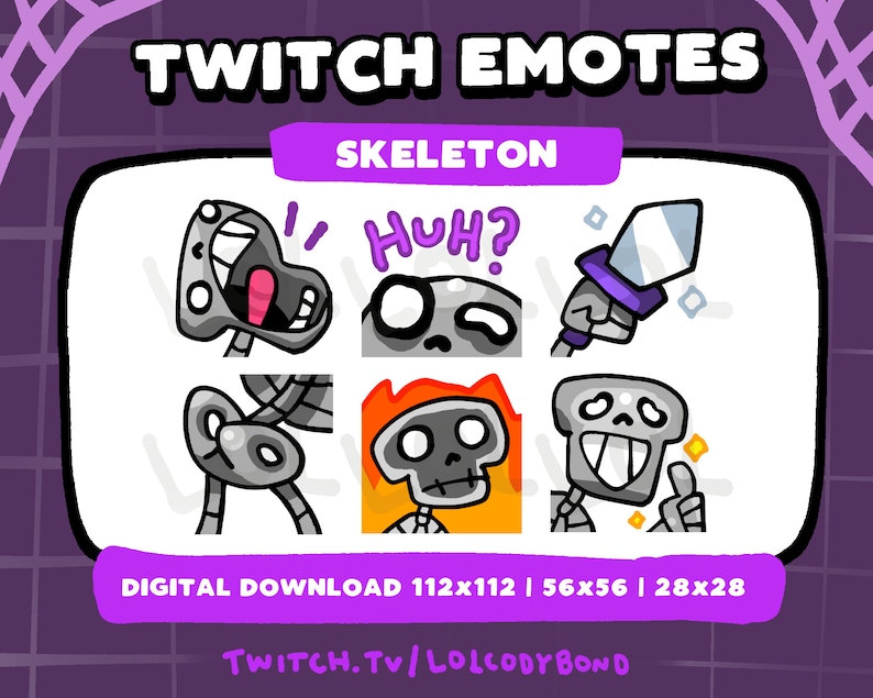 Skeleton Doodle Emotes for Twitch Streamers, Discord, Youtube Instant ...