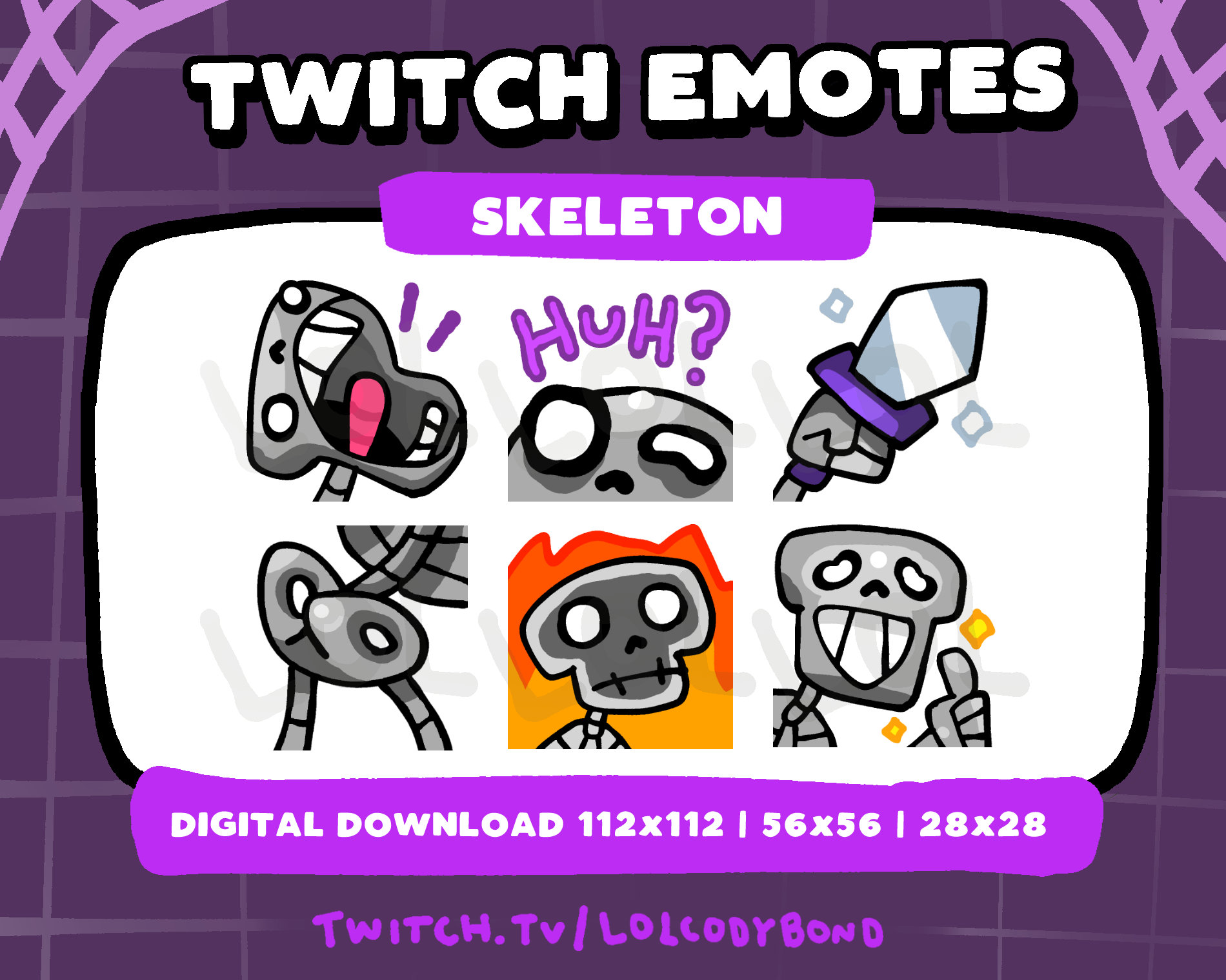 Skeleton Doodle Emotes for Twitch Streamers, Discord, Youtube Instant ...