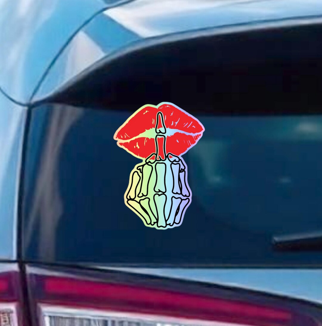 Holographic Sticker "middle Finger Lips" – Red Lips & Hand Skeleton ...