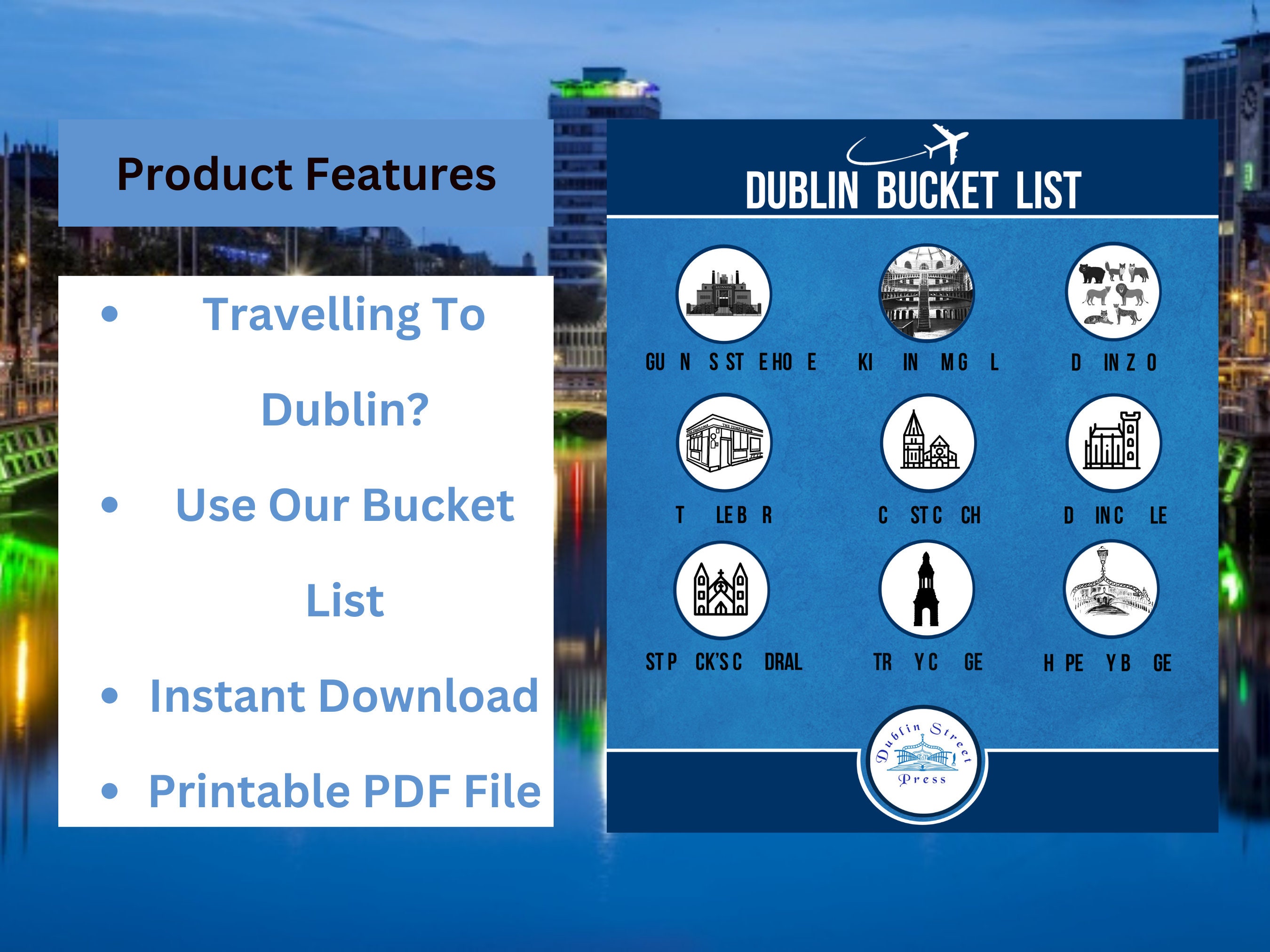 Things to Do in Dublin Bucket List Printable, Dublin Map, Dublin Print ...