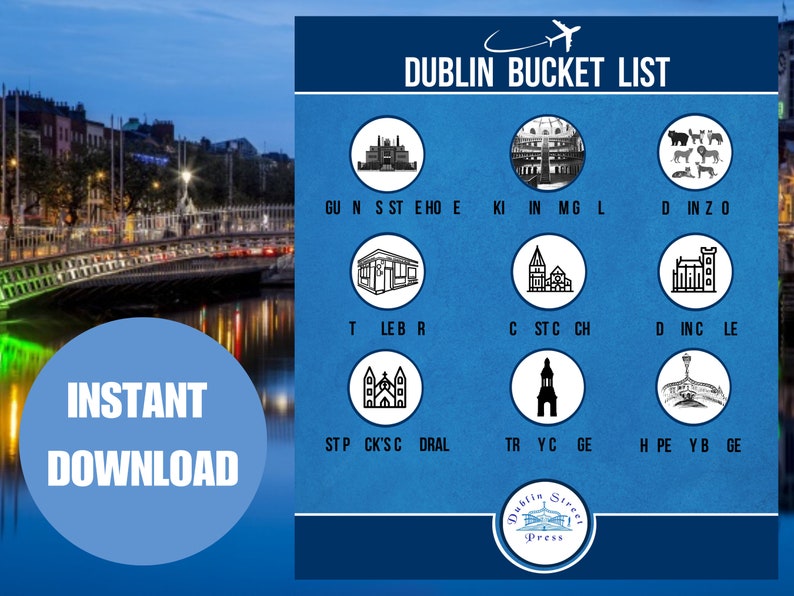 Things to Do in Dublin Bucket List Printable, Dublin Map, Dublin Print ...