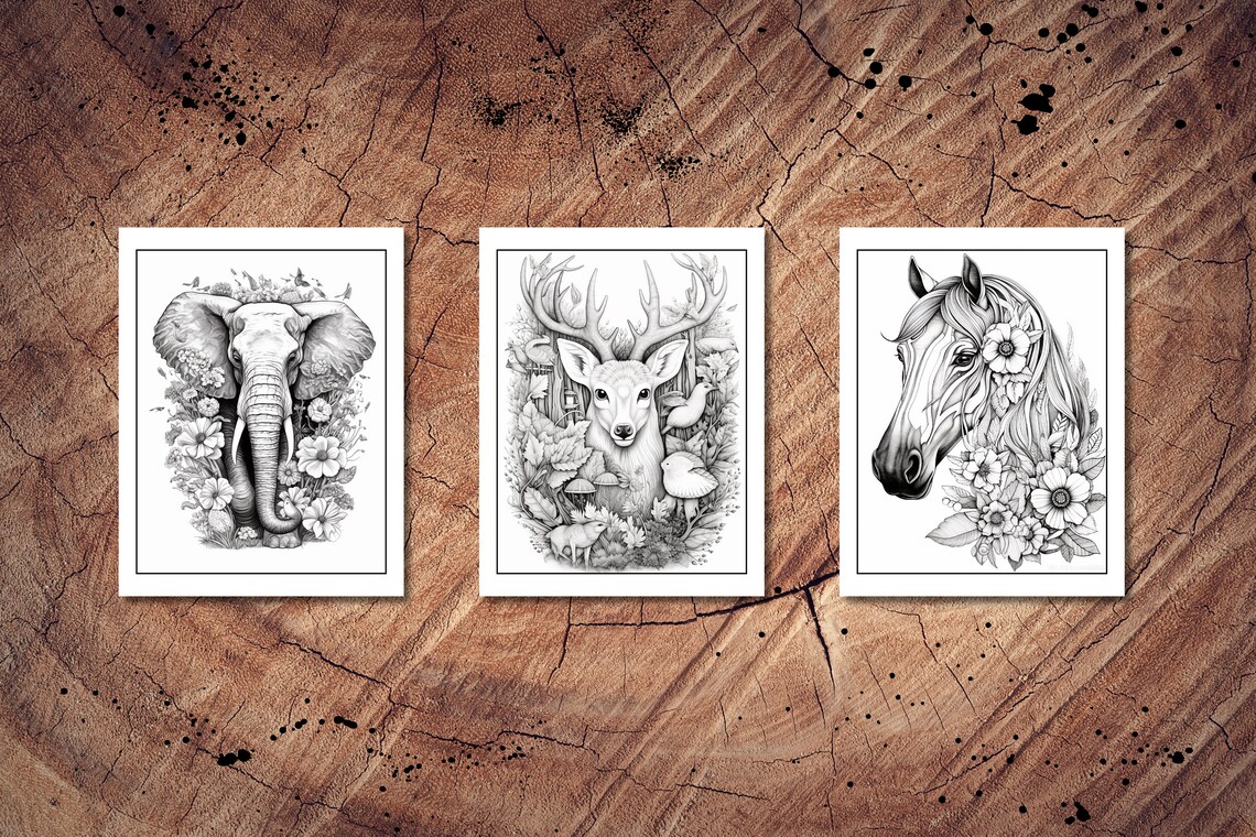 Printable Animals Grayscale Coloring Pages - Realistic and Detailed ...