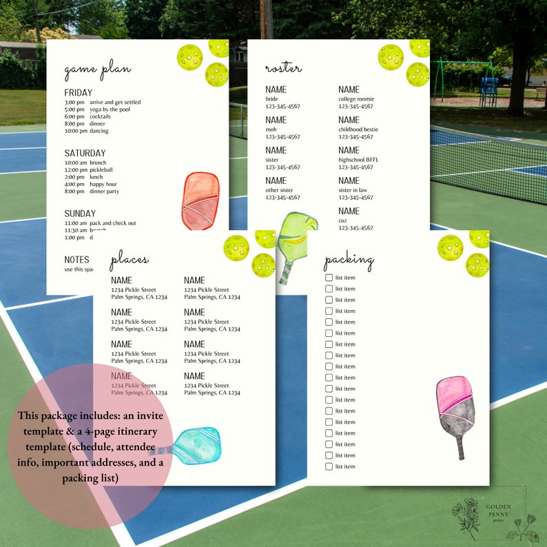 Pickleball Bachelorette Invitation and Itinerary Template, Custom ...