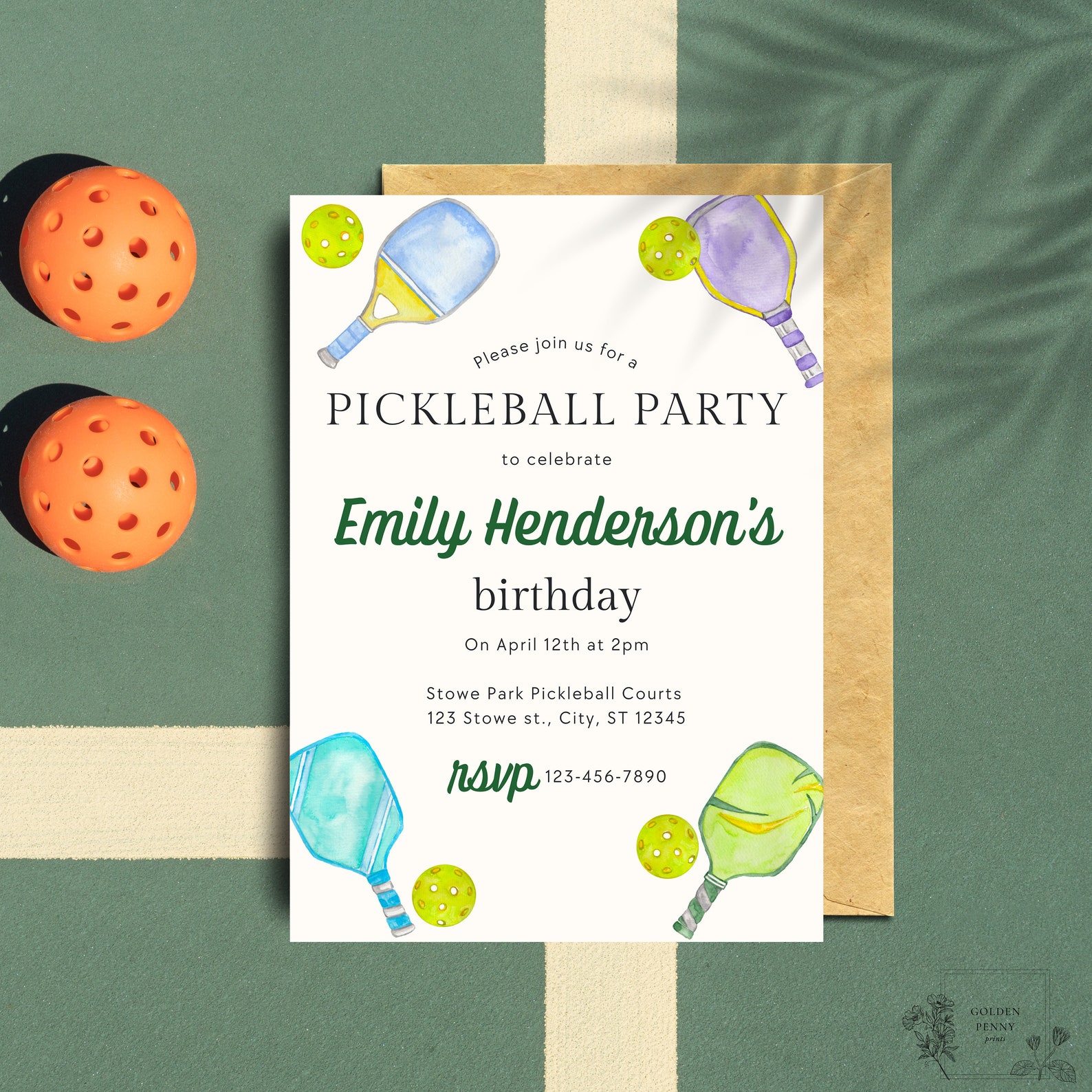 Pickleball Birthday Party Invitation Template| Pickleball Birthday ...