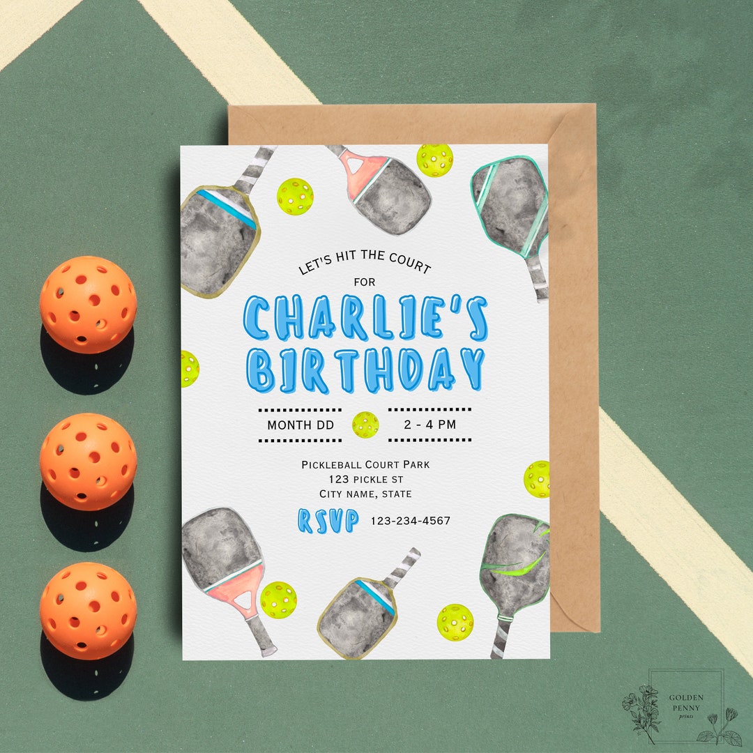 Pickleball Birthday Party Invitation Template| Pickleball Birthday ...
