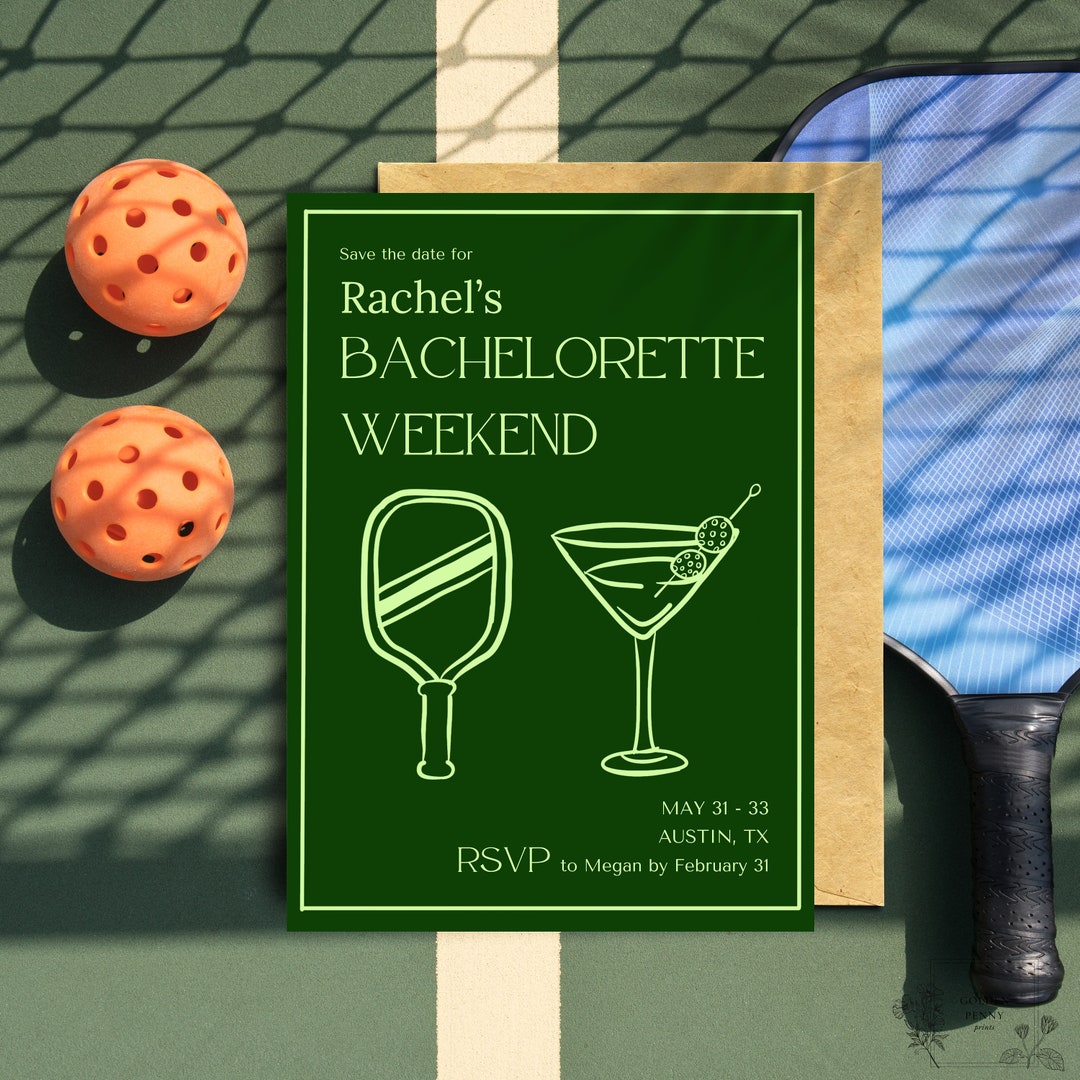 Pickleball and Martinis Themed Bachelorette Party Invite | Hand Drawn ...