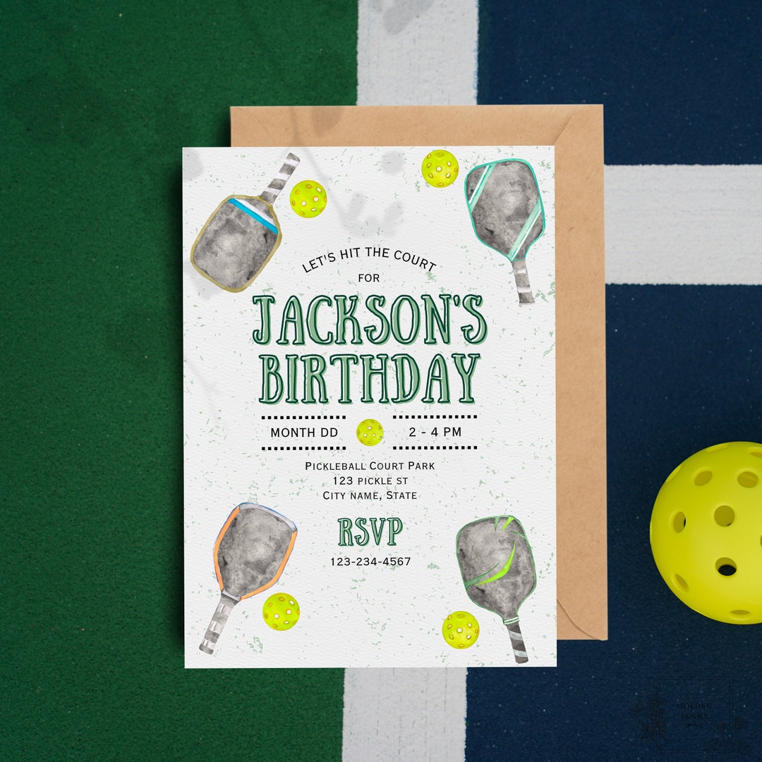 Pickleball Birthday Party Invitation Template| Pickleball Birthday ...
