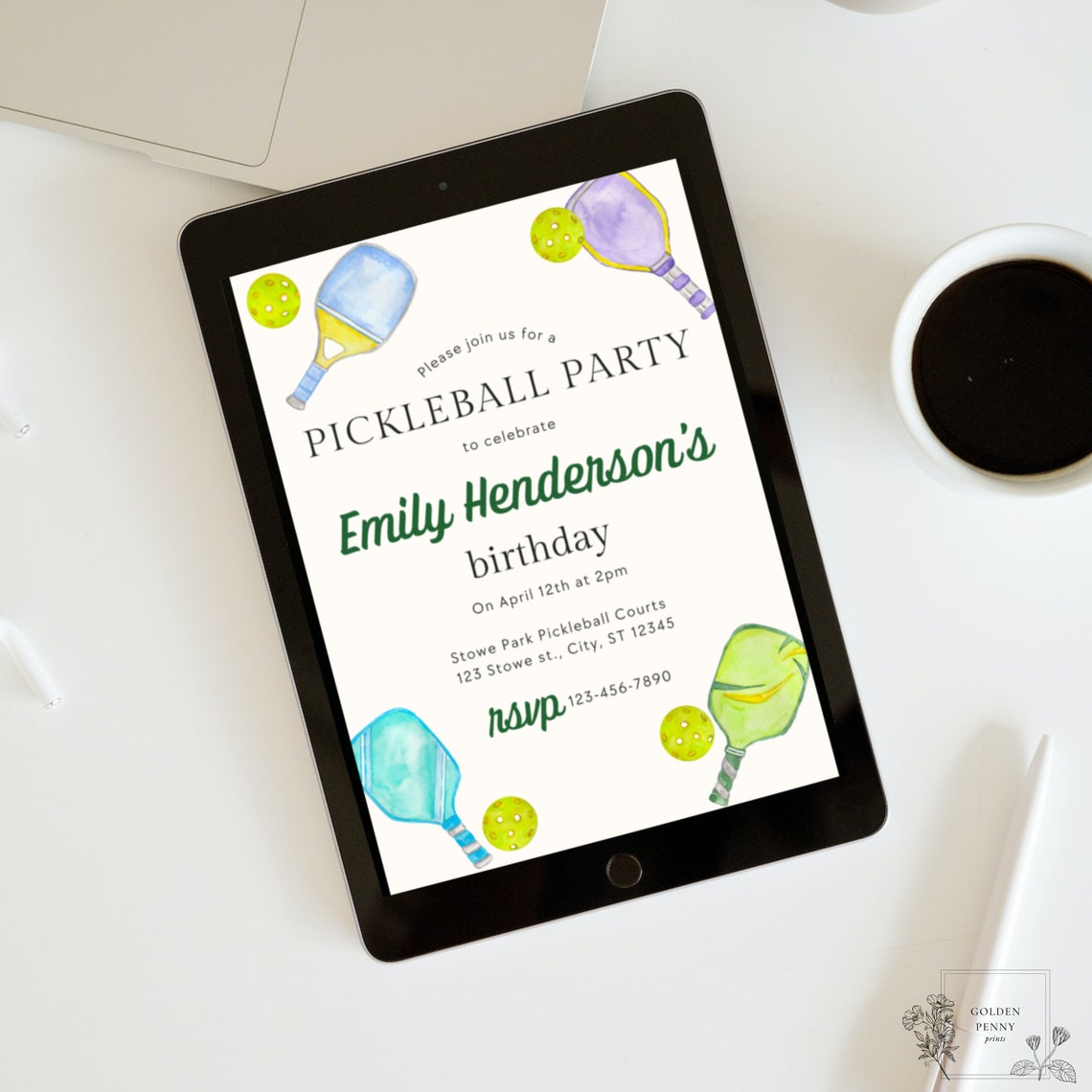 Pickleball Birthday Party Invitation Template| Pickleball Birthday ...