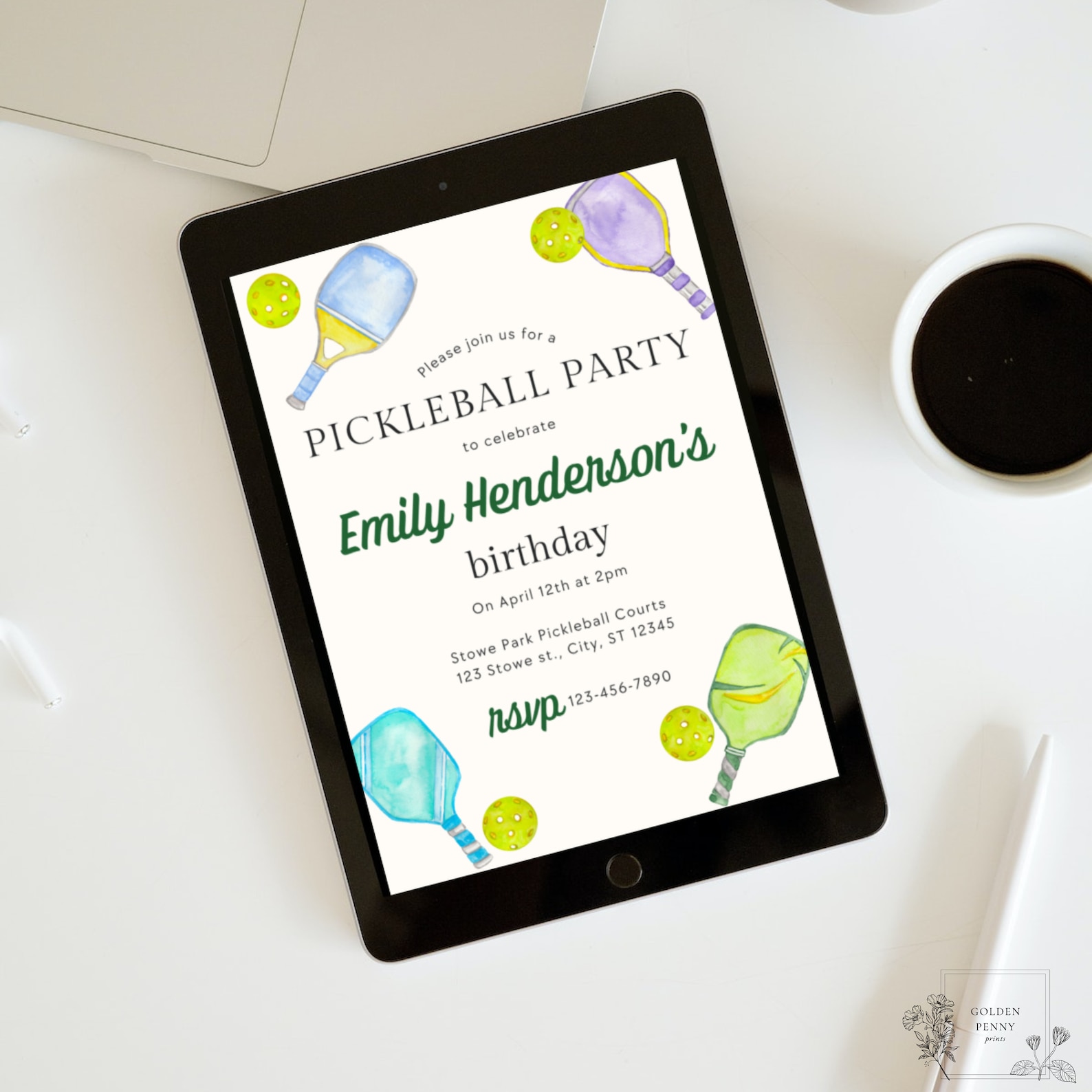 Pickleball Birthday Party Invitation Template| Pickleball Birthday ...