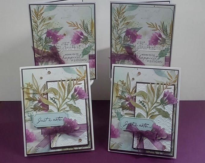 Birthday and Floral Note Card Set With Envelopes. Set of 4 Cards (2 ...