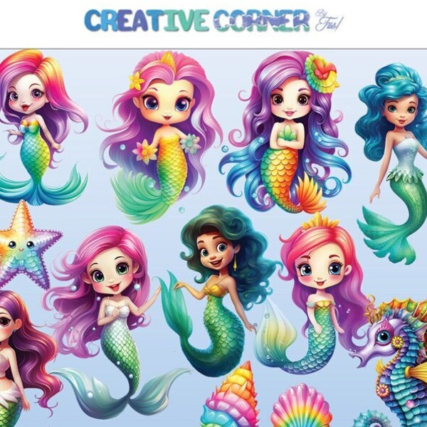 Digital Download Clip Art, Under the Sea Clip Art, Rainbow Mermaids and ...