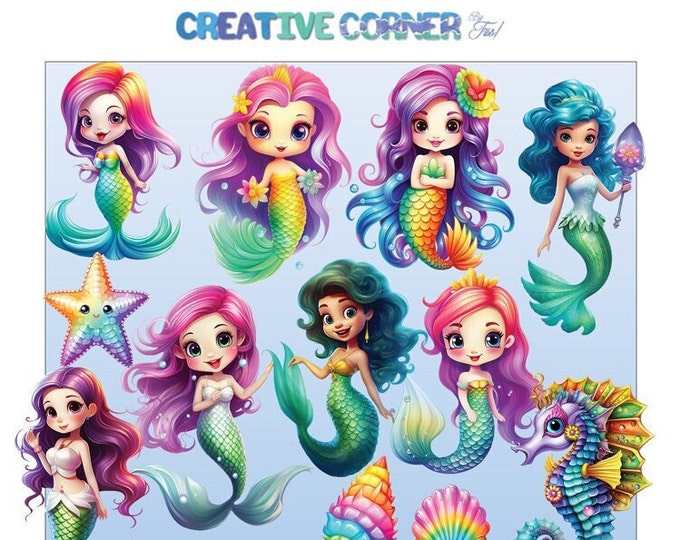 Digital Download Clip Art, Under the Sea Clip Art, Rainbow Mermaids and ...
