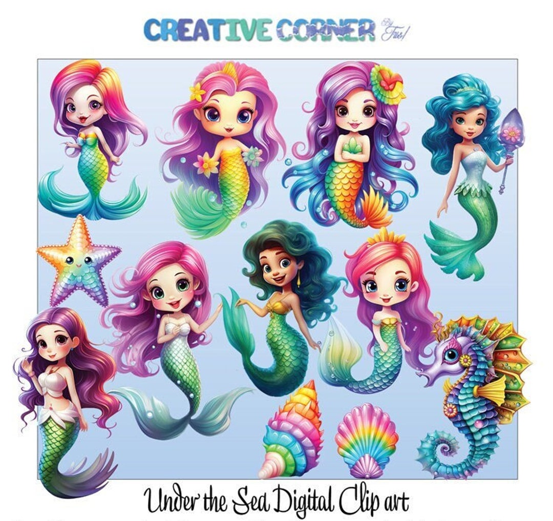 Digital Download Clip Art, Under the Sea Clip Art, Rainbow Mermaids and ...
