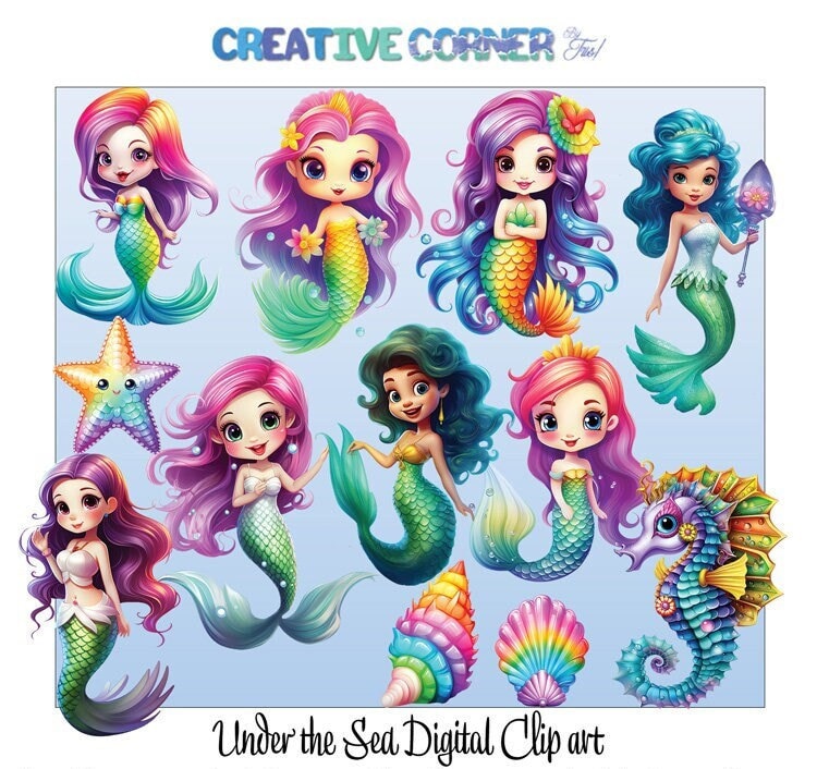 Digital Download Clip Art, Under the Sea Clip Art, Rainbow Mermaids and ...