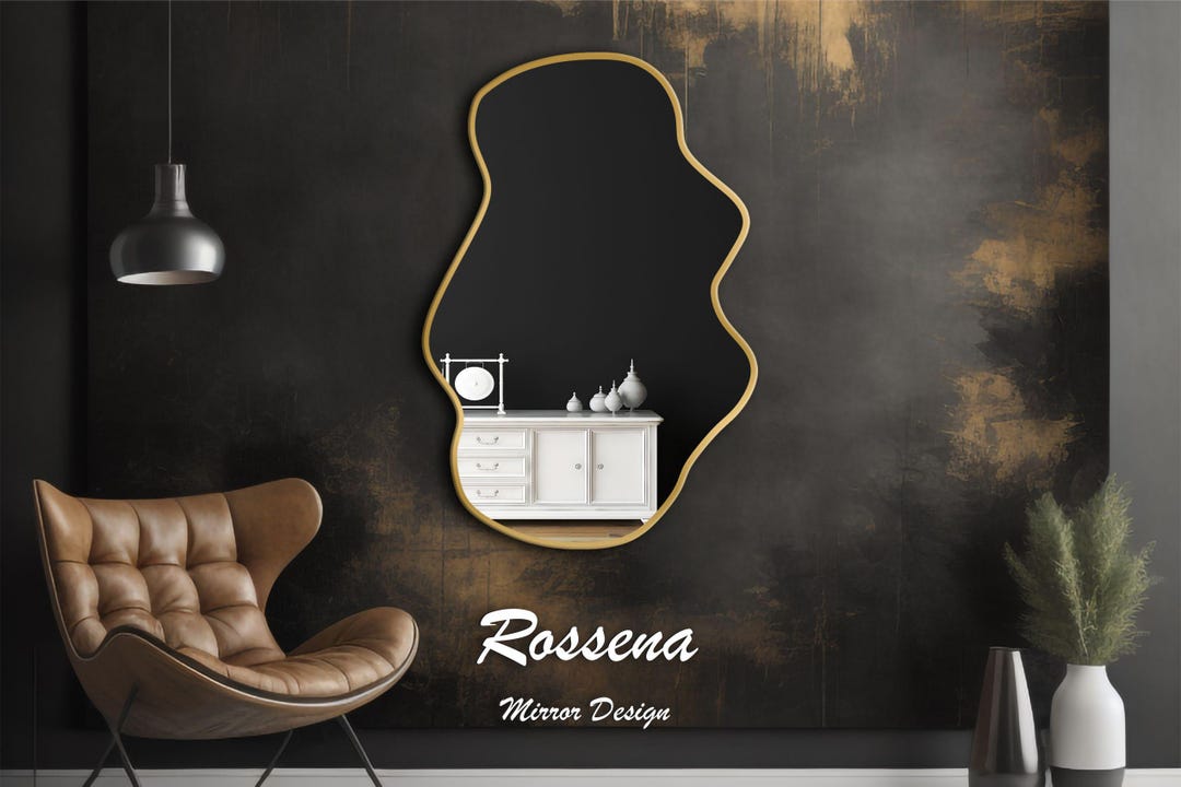 Gold Framed Asymmetrical Mirror, Gold Irregular Mirror Gold Color ...