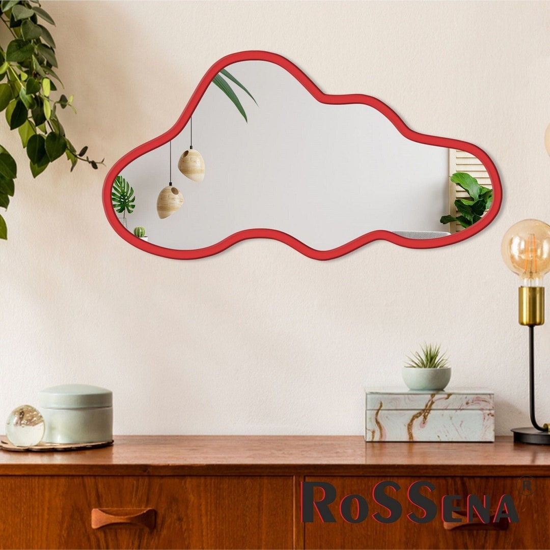 Wavy Colorful Mirror, Framed Mirror, Asymetrical Mirror, Bathroom ...