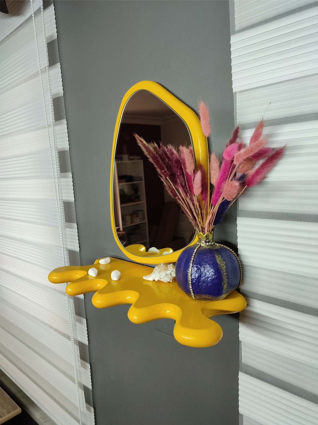 Unique Mirror and Floating Shelf, Decorative Colorful Mirror and Shelf ...